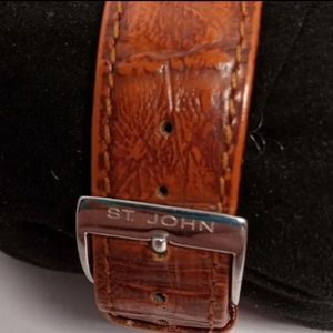St. John | Accessories | St John Signature Logo Sliver Tone Leather ...